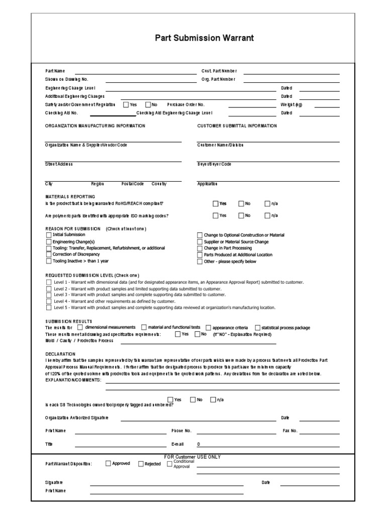 Part Submission Warrant | PDF | Specification (Technical Standard ...