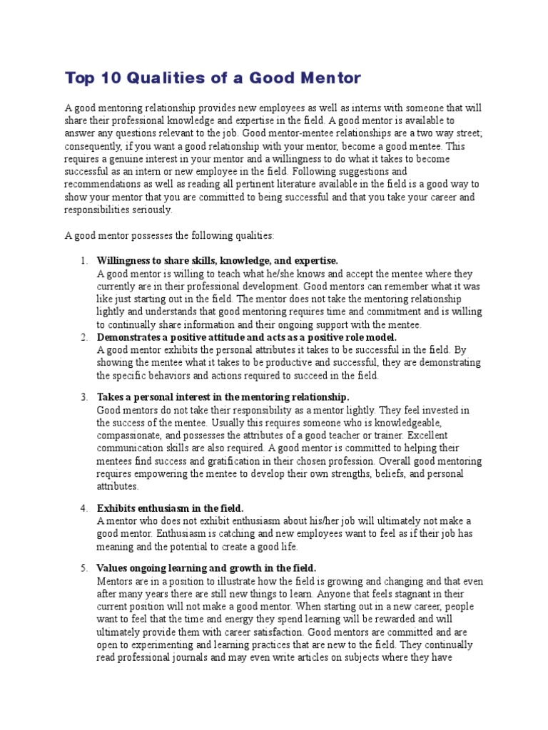 Top 10 Qualities of A Good Mentor | PDF | Mentorship | Behavior ...
