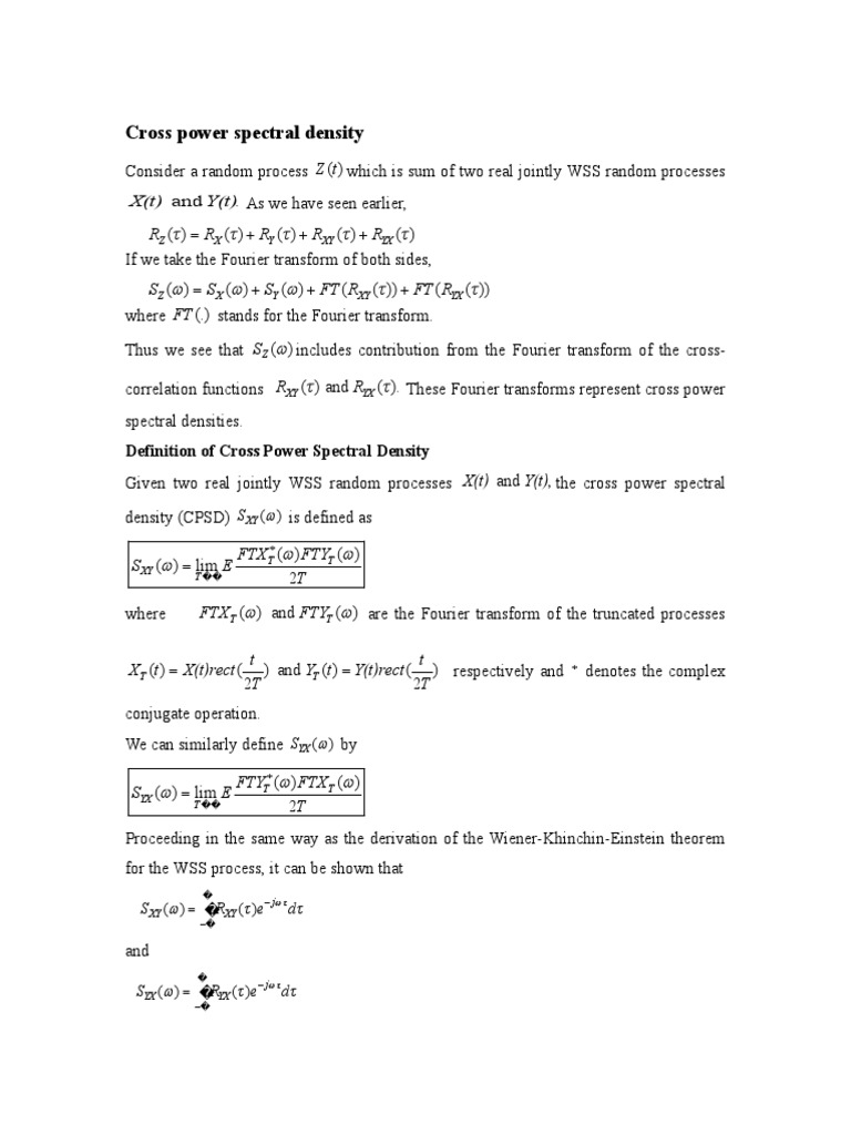 Cross Power Spectral Density: Z T Which Is Sum of Two Real Jointly WSS Random Processes | PDF ...