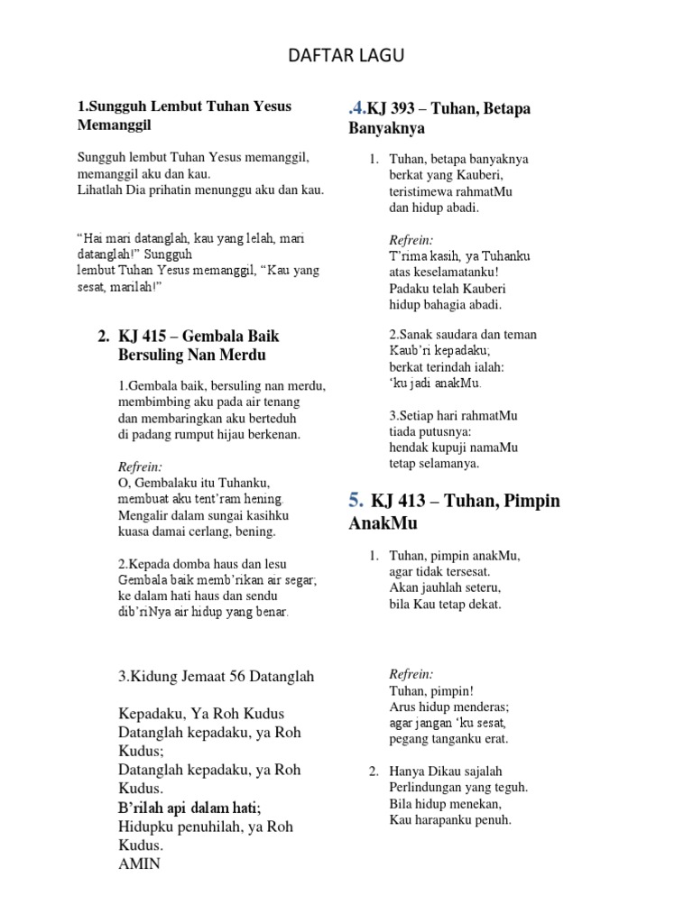 Daftar Lagu: KJ 393 - Tuhan, Betapa Banyaknya | PDF