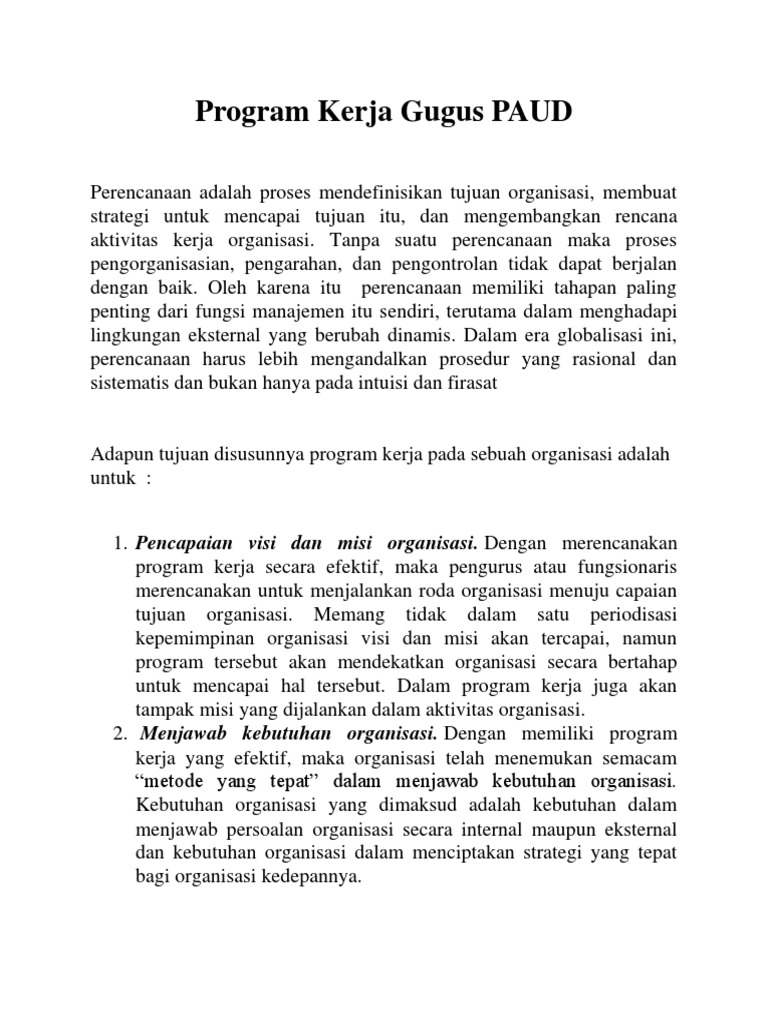Program Kerja Gugus PAUD | PDF