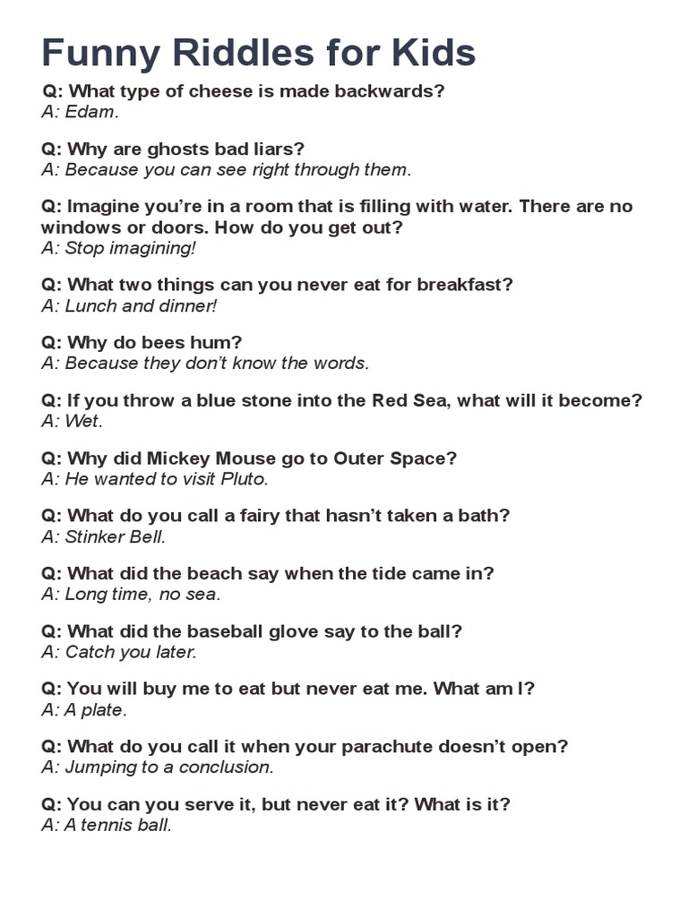 Funny Riddles For Kids | PDF | Nature