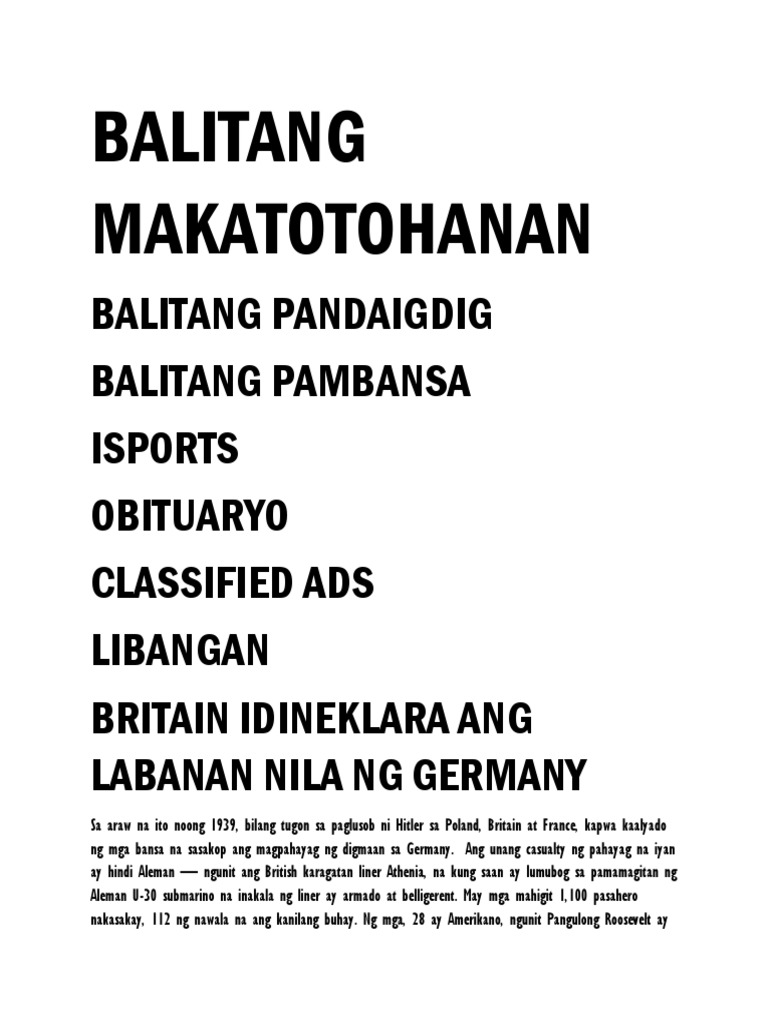 Balitang Makatotohana1 | PDF