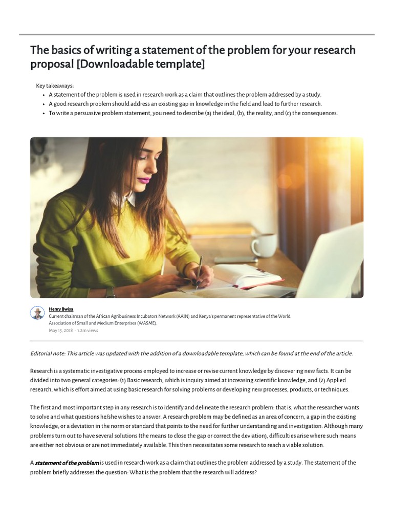 The Basics of Writing A Statement of The Problem For Your Research ...