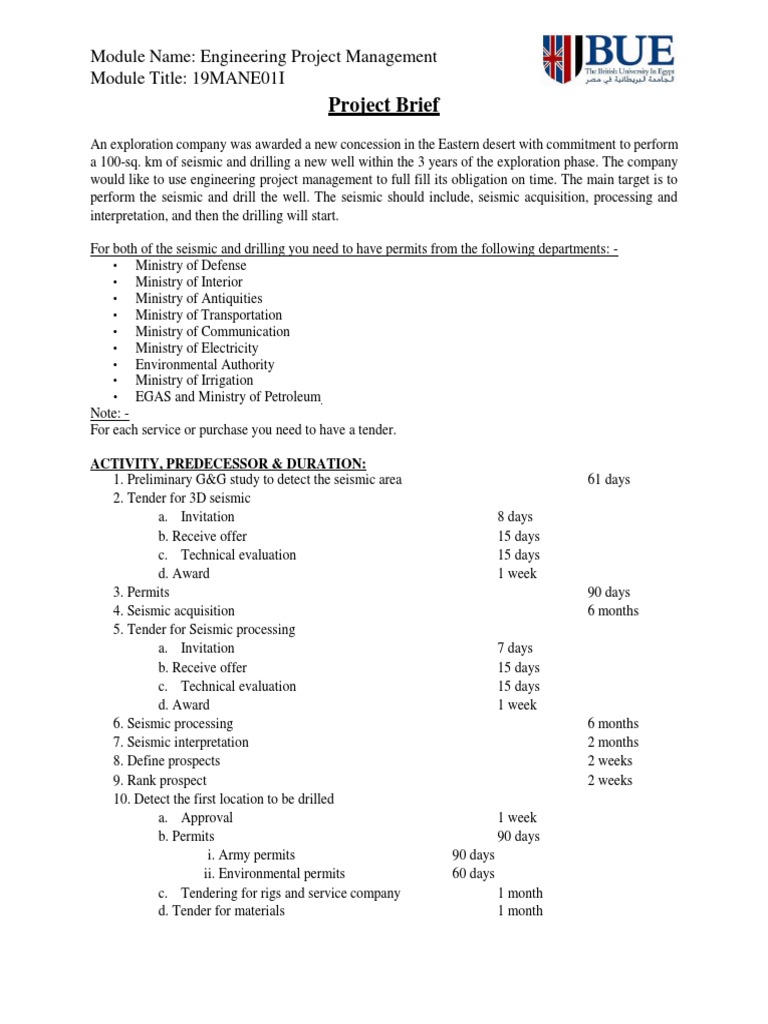 Project Brief: Module Name: Engineering Project Management Module Title ...