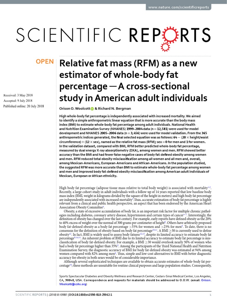 Relative Fat Mass (RFM) As A New Estimator of Whole-Body Fat Percentage ...