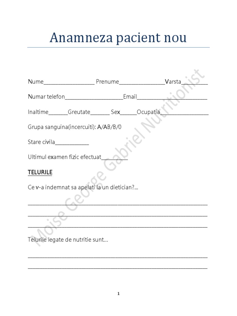 Anamneza Nutritionala | PDF