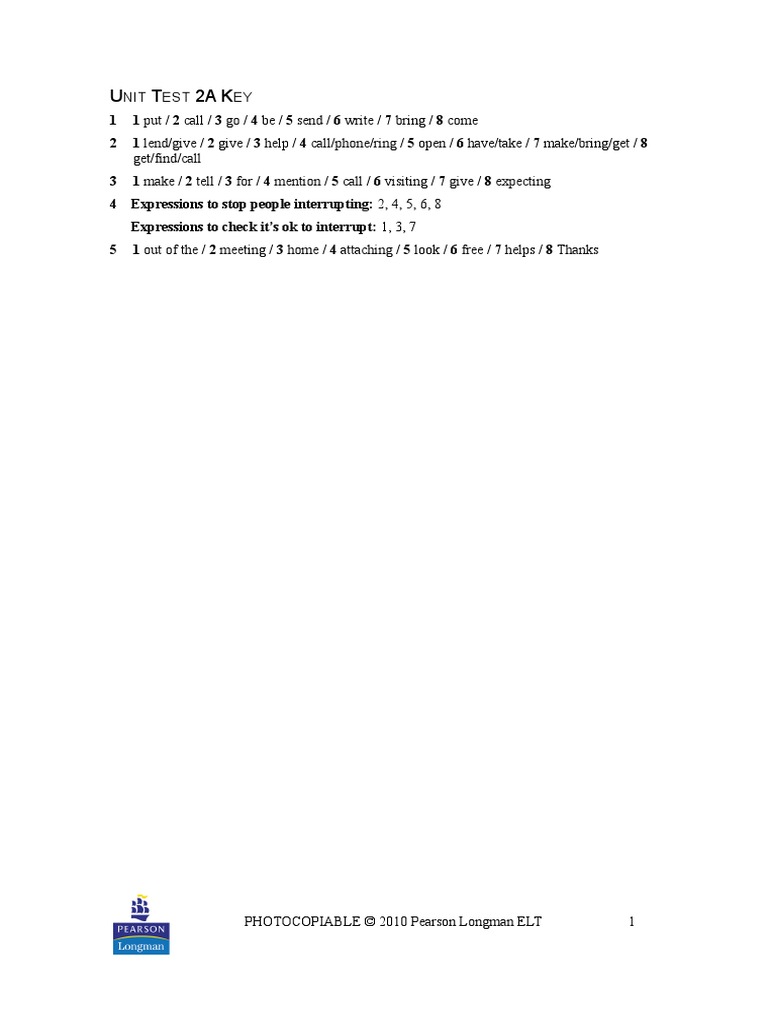 Lifestyle Pre-Intermediate Answer Key Unit 2 Test | PDF | Career ...