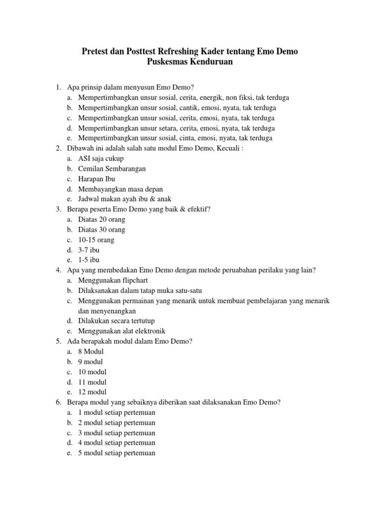 Pretest Dan Posttest Refreshing Kader Tentang Emo Demo | PDF