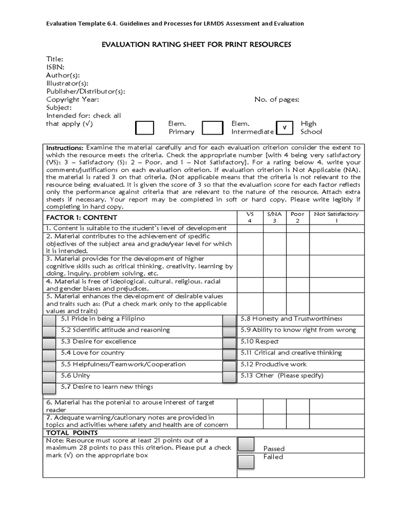 VS 4 S/Na 3 Poor 2 Not Satisfactory 1 | PDF | Reading Comprehension ...