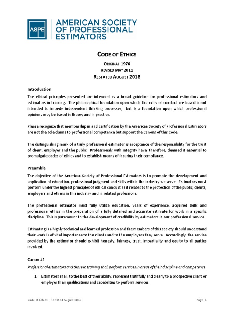 2018 Code of Ethics PDF | PDF | Profession | Integrity