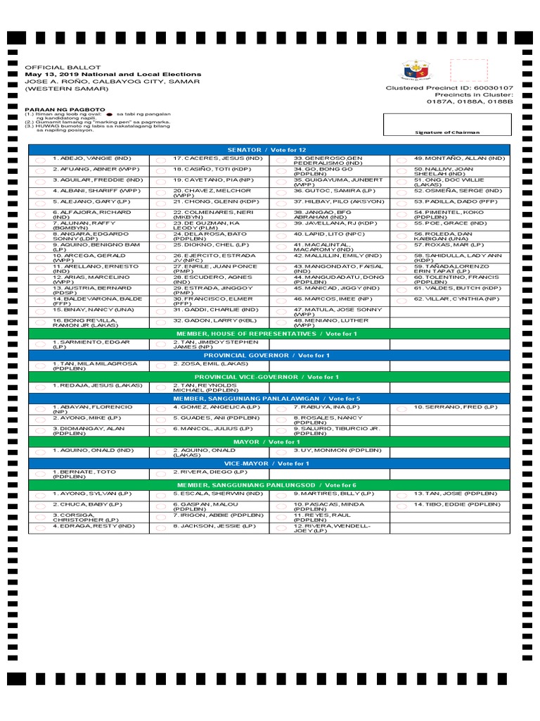 May 13, 2019 National and Local Elections: Official Ballot | PDF ...