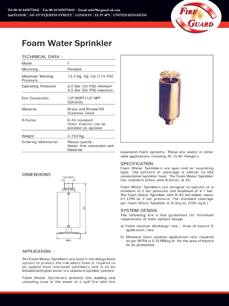 Foam Water Sprinkler PDF | PDF