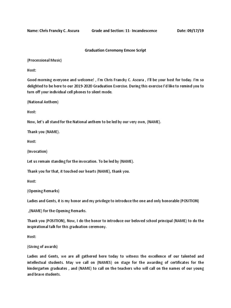 Graduation Ceremony Emcee Script | PDF