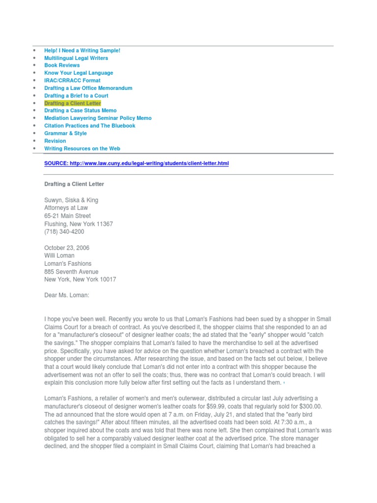 Drafting A Client Letter | PDF | Precedent | Brief (Law)