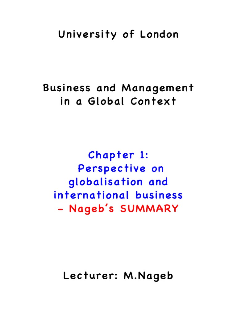 Chapter 1 Globalisation Summary PDF | PDF | Globalization | Foreign Direct Investment