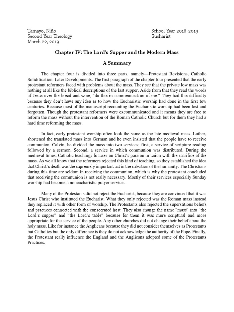 Chapter IV: The Lord's Supper and The Modern Mass A Summary | Download Free PDF | Eucharist ...