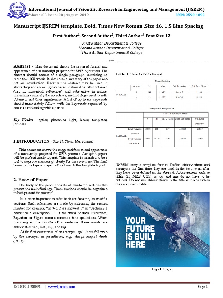 IJSREM Manuscript Template | PDF | Page Layout | Abstract (Summary)