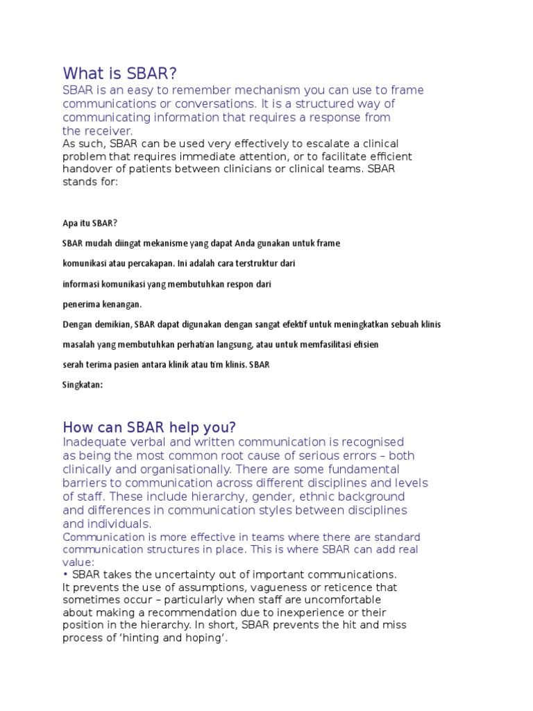 What Is SBAR?: How Can SBAR Help You? | PDF | Medicine | Health Care