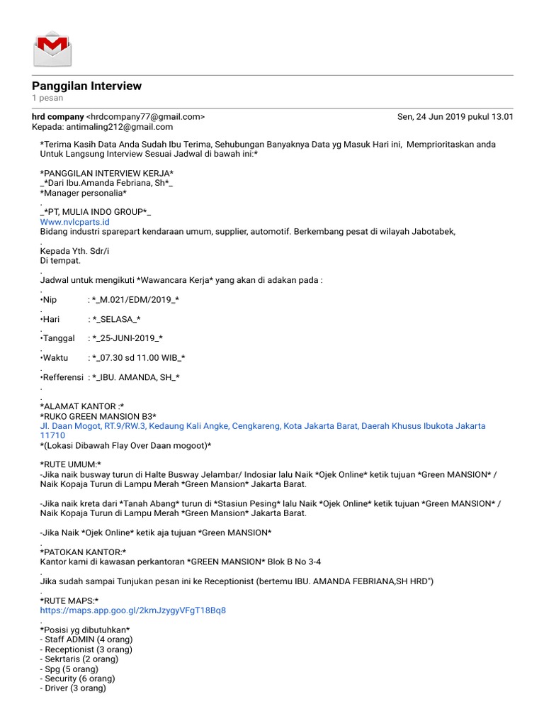 Gmail - Panggilan Interview | PDF