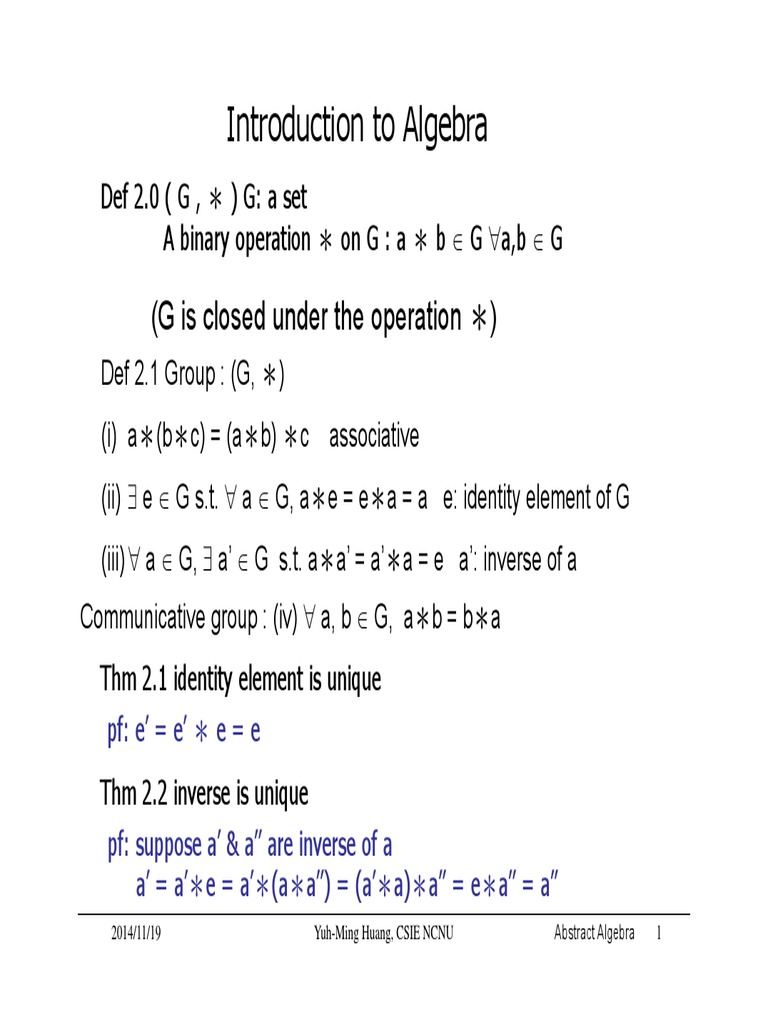 Introduction To Algebra: (G Is Closed Under The Operation ) | Download ...