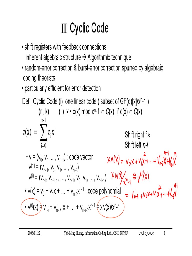 Cyclic Code | PDF | Discrete Mathematics | Algorithms Cyclic Code | PDF | Discrete Mathematics | Algorithms