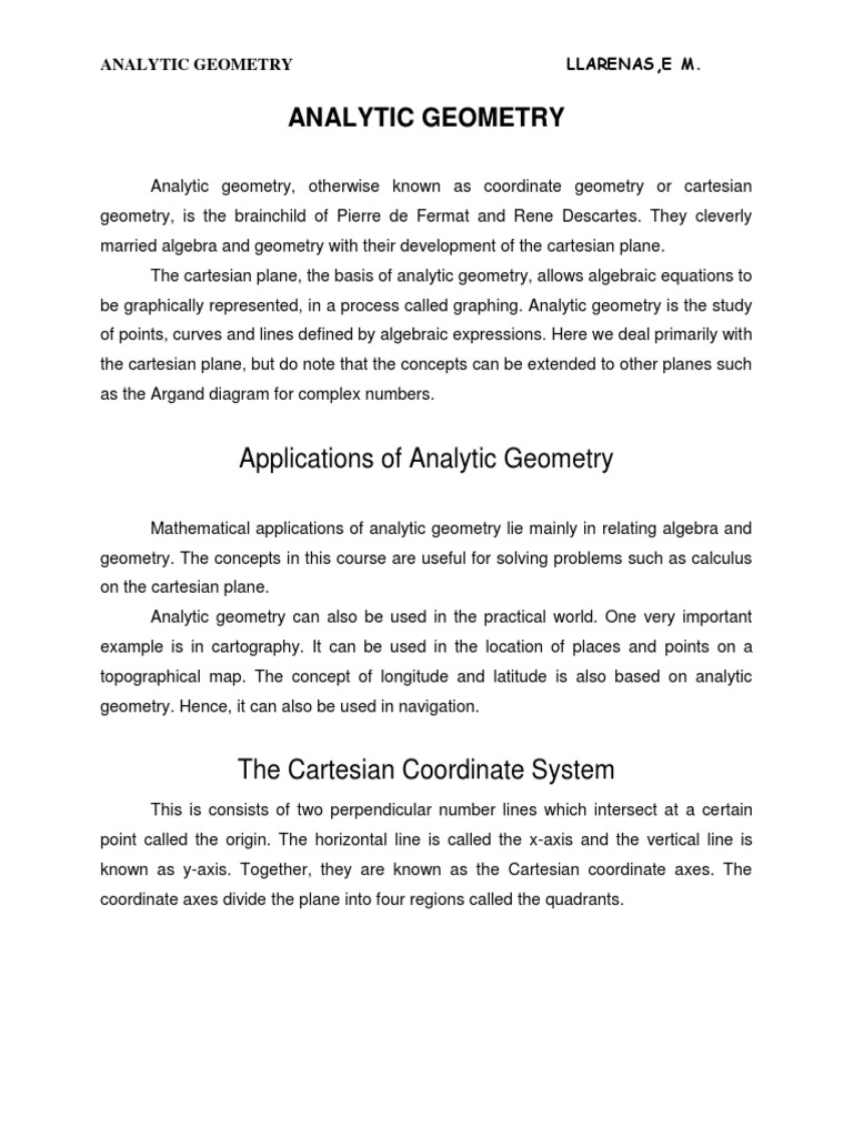 Applications Of Analytic Geometry Pdf Cartesian Coordinate System Analytic Geometry