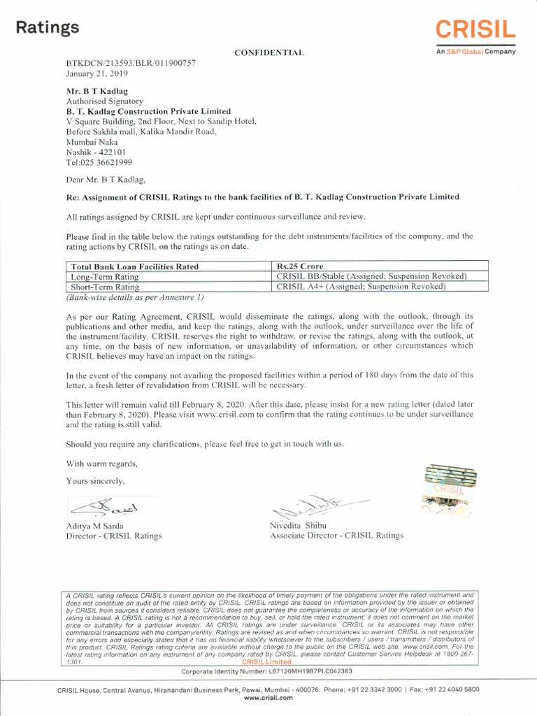 Crisil Rating Certificate | PDF