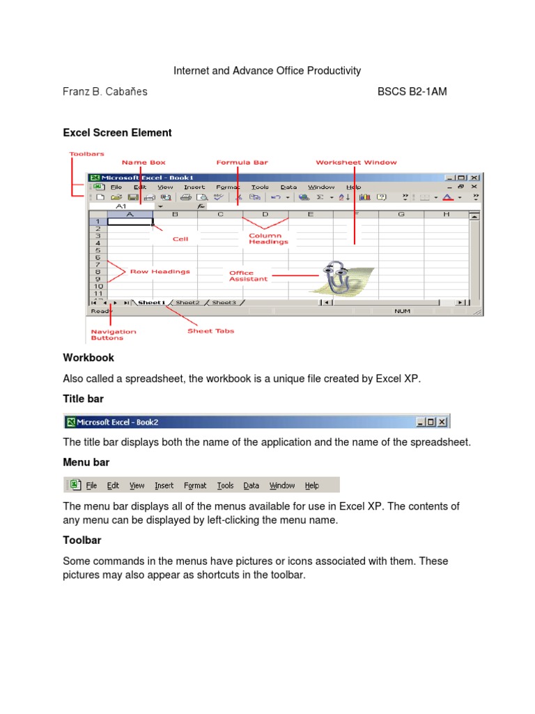 Excel Screen Elements | PDF | Spreadsheet | Worksheet