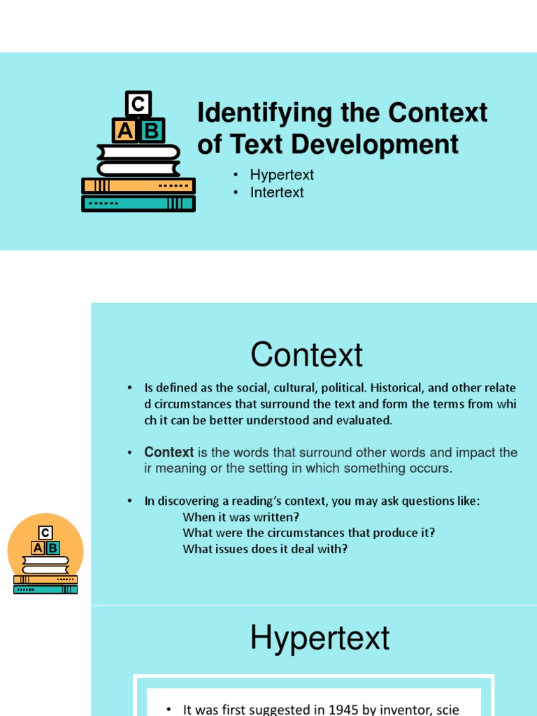 Identifying The Context of Text Development: - Hypertext - Intertext ...