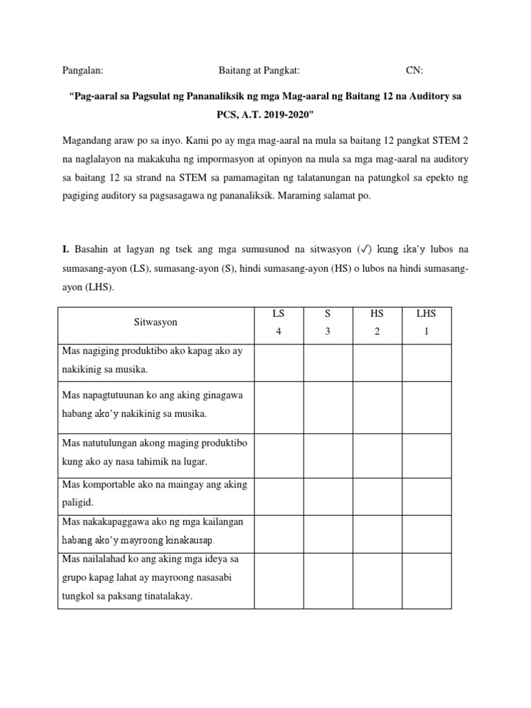 Talatanungan Halimbawa | PDF