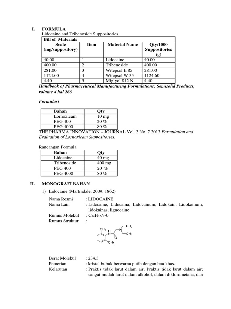Lidocaine and Tribenoside Suppositories | PDF