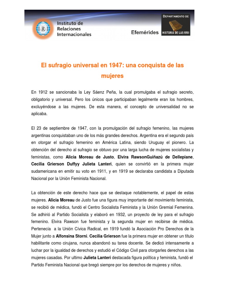 Efem. Sept. Sufragio Femenino | PDF | Mujer | Género