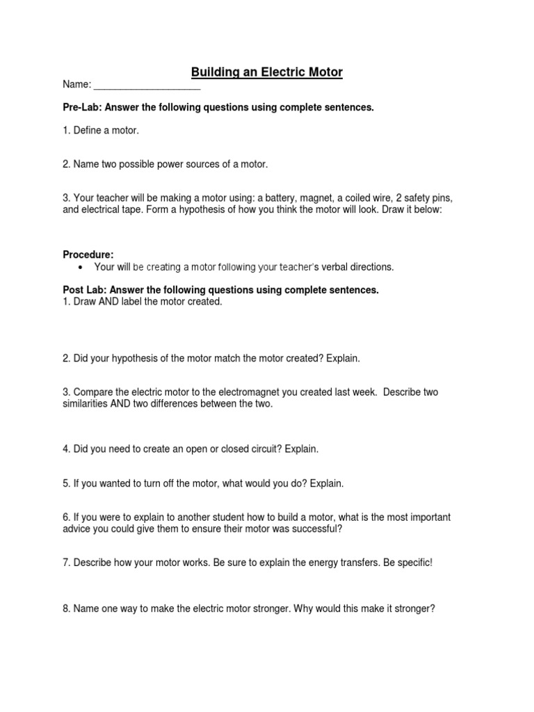 Building an Electric Motor Lab Guide | PDF | Science & Mathematics ...