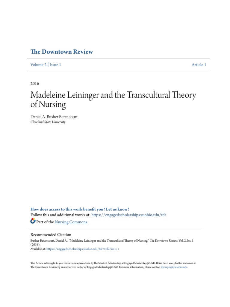 Madeleine Leininger and The Transcultural Theory of Nursing | PDF ...