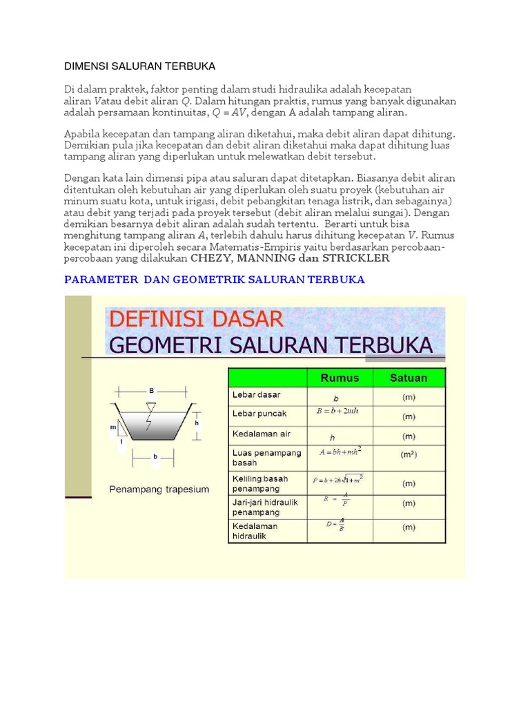 Dimensi Saluran Terbuka | PDF