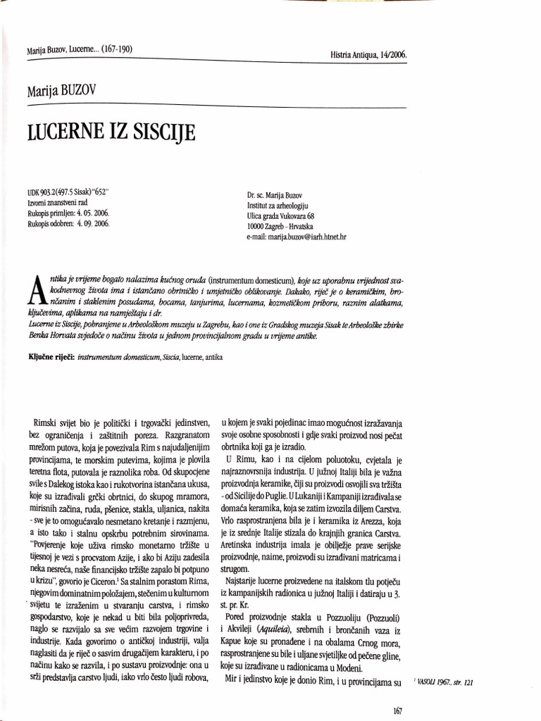 Buzov - Antičke Svjetiljke Iz Siscije | PDF
