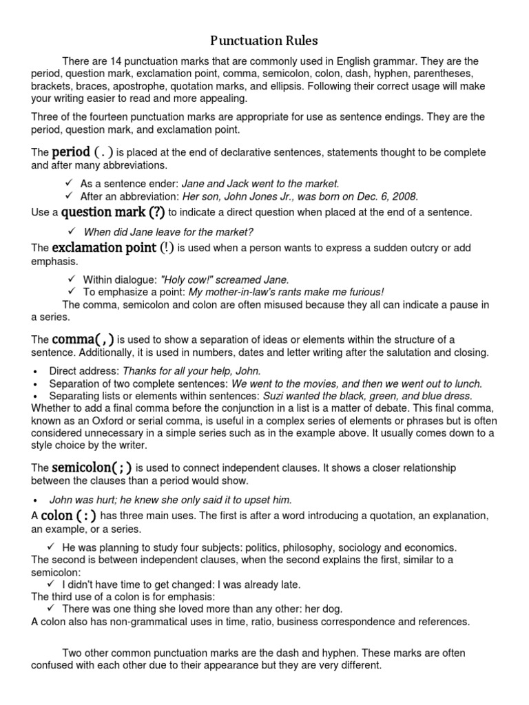 Punctuation Rules | PDF | Bracket | Comma