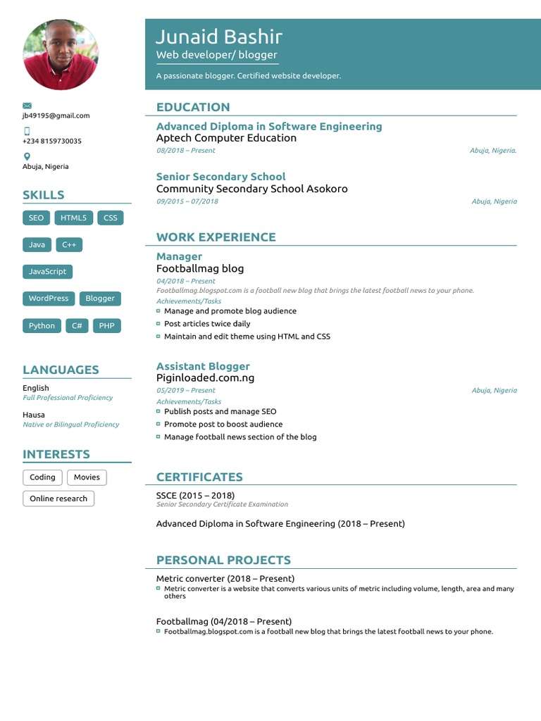 Junaid's Resume | PDF | Blog | Word Press