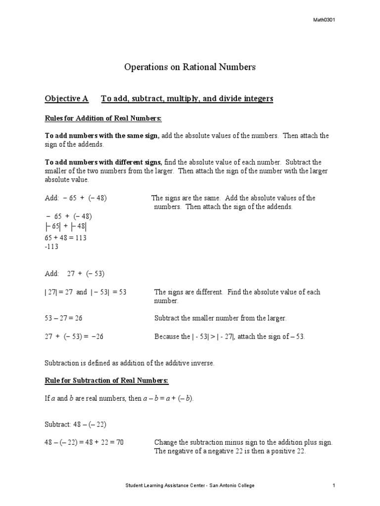 MATH0301-Operations On Rational Numbers | PDF | Fraction (Mathematics ...