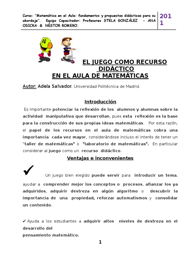 El Juego Como Recurso Didactico de Matematica | PDF | Aprendizaje | Salón de clases
