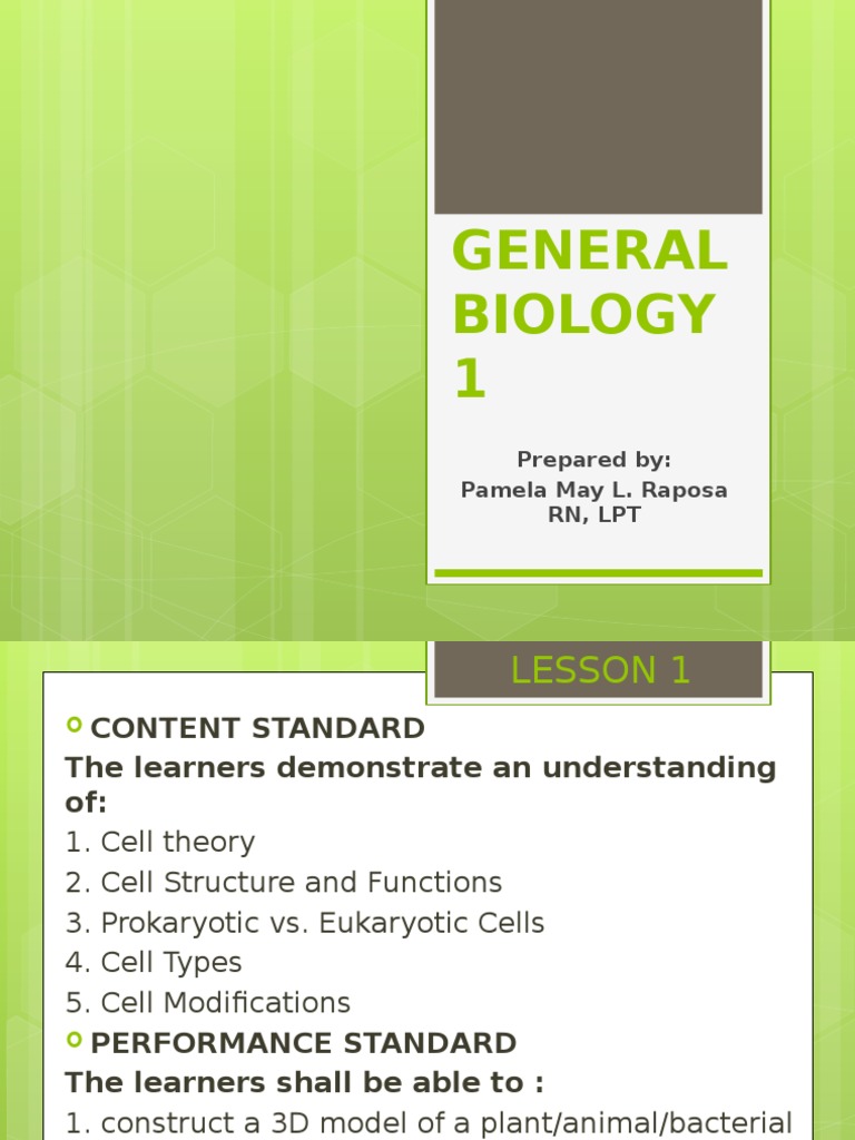 General Biology 1: Prepared By: Pamela May L. Raposa RN, LPT | PDF ...