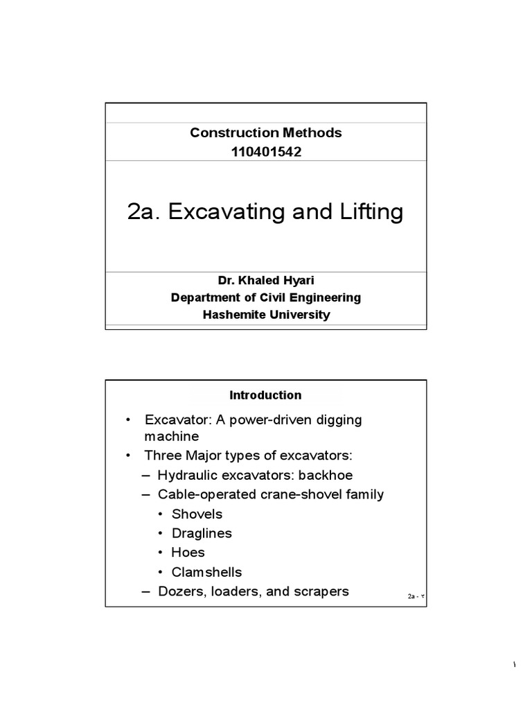 Construction Methods: Excavating and Lifting Techniques | PDF | Loader ...
