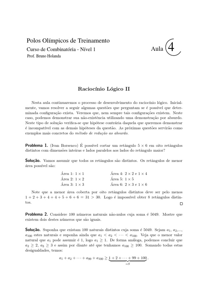 Aula 04 - Logica2 | PDF | Números | Combinatória