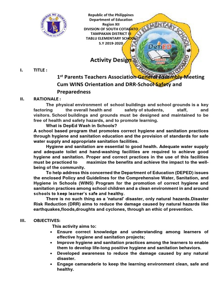 Wins Activity Design | PDF | Wash | Sanitation