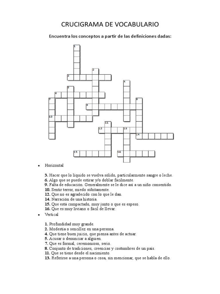 Crucigrama de Vocabulario | PDF