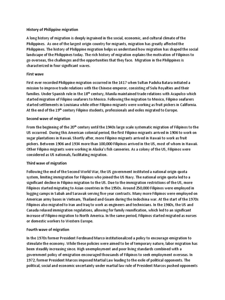 History of Philippine Migration | PDF | Philippines | Immigration