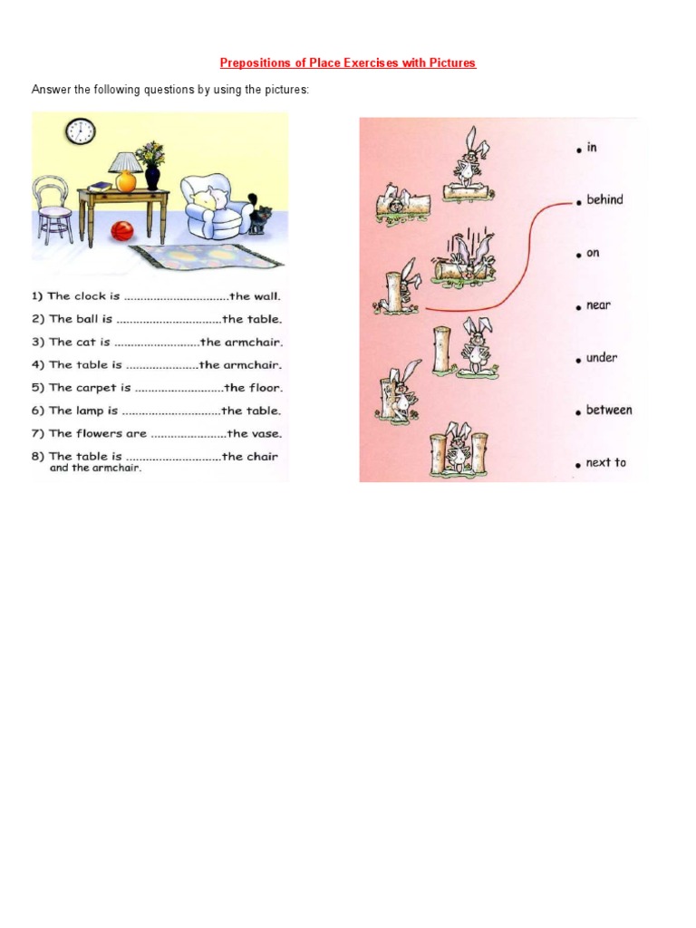 Prepositions of Place Exercises with Pictures | PDF