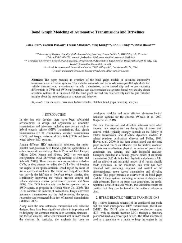 Bond Graphs in Automotive Transmissions | PDF | Transmission (Mechanics ...