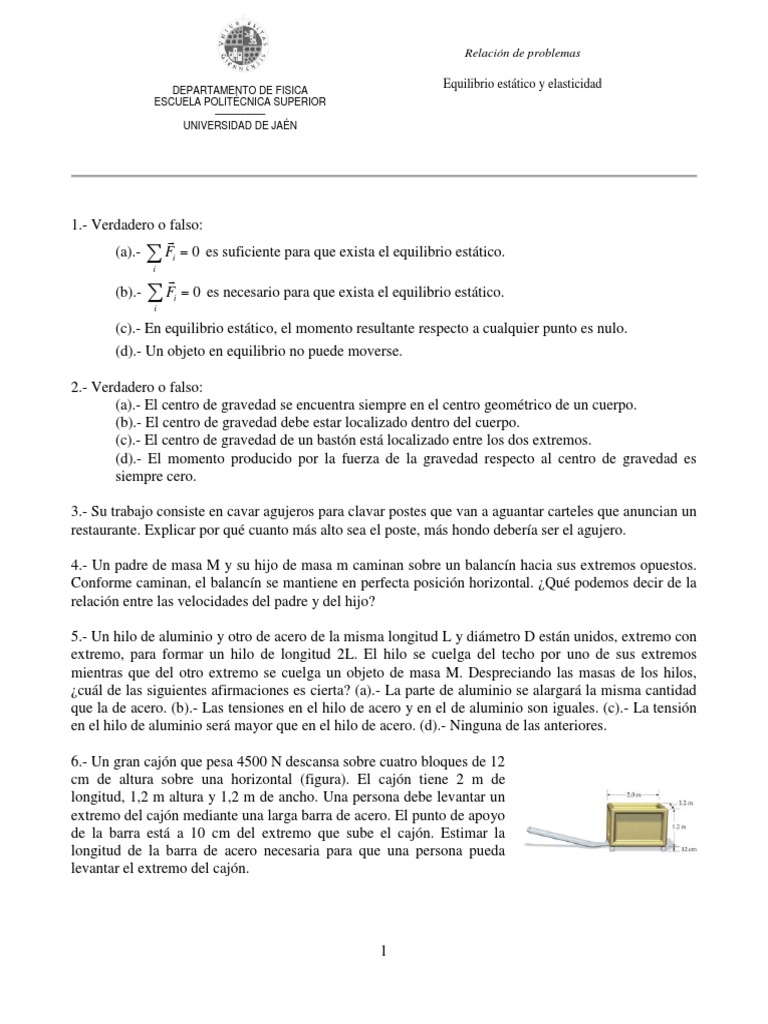 7 Equilibrio Estatico y Elasticidad (Ejercicios) | PDF | Fricción | Fuerza